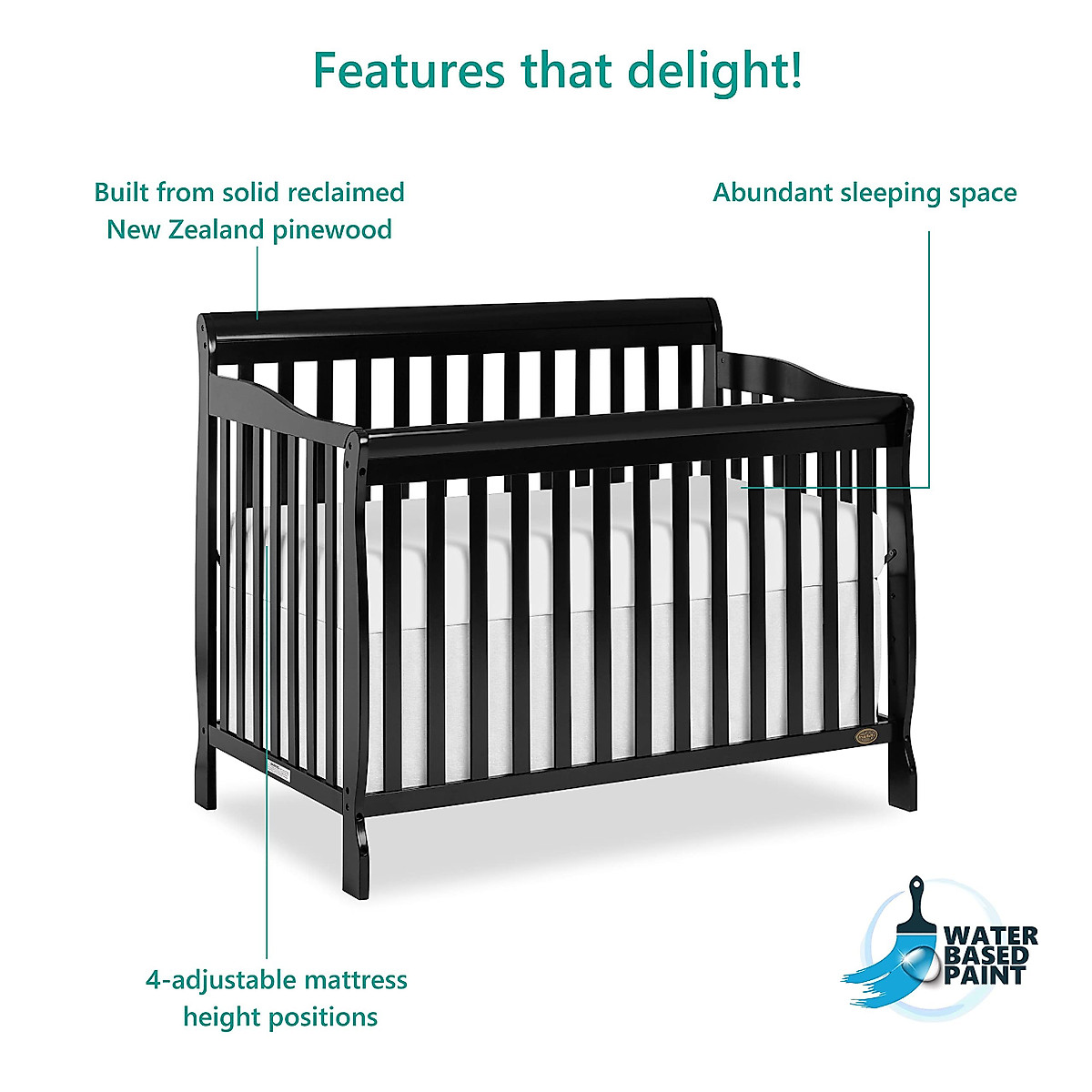 Dream On Me Ashton 5-in-1 Convertible Crib in Black, Greenguard Gold Certified , 50x36x44 Inch (Pack of 1)