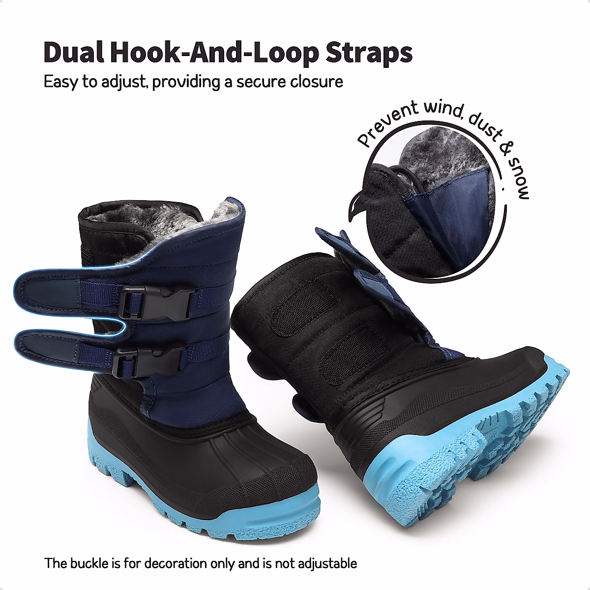 DREAM PAIRS Boys Snow Boots Slip Resistant Mid Calf Kids Winter Shoes SDSB2310K Size 2 Little Kid DARK BLUE LIGHT BLUE