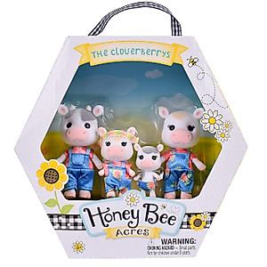 Honey Bee Acres The Cloverberrys Cow Family, 4 Miniature Doll Figures, Small