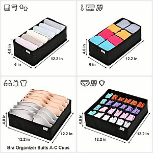 ULG 4 Pack Socks Underwear Drawer Organizer Divider, Washable Dresser Foldable Oxford Fabric Closet Organizers and Storage Boxes for Socks, Underwear, Ties, Belts (Black), Large (UL421041503)