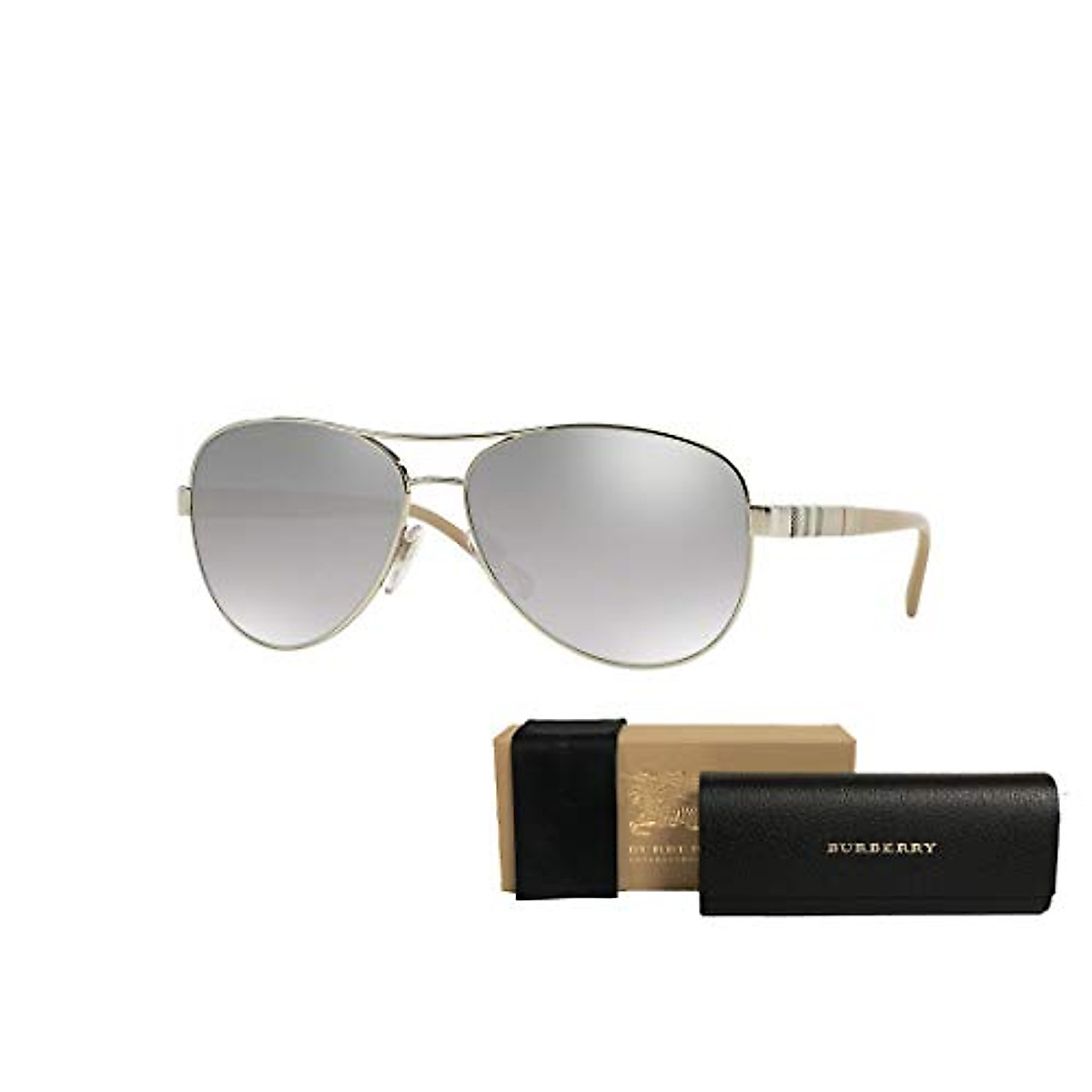 BURBERRY BE3080 10056V 59M Silver/Light Grey Mirror Gradient Silver Pilot Sunglasses For Women+ BUNDLE With Designer iWear Complimentary Eyewear Kit