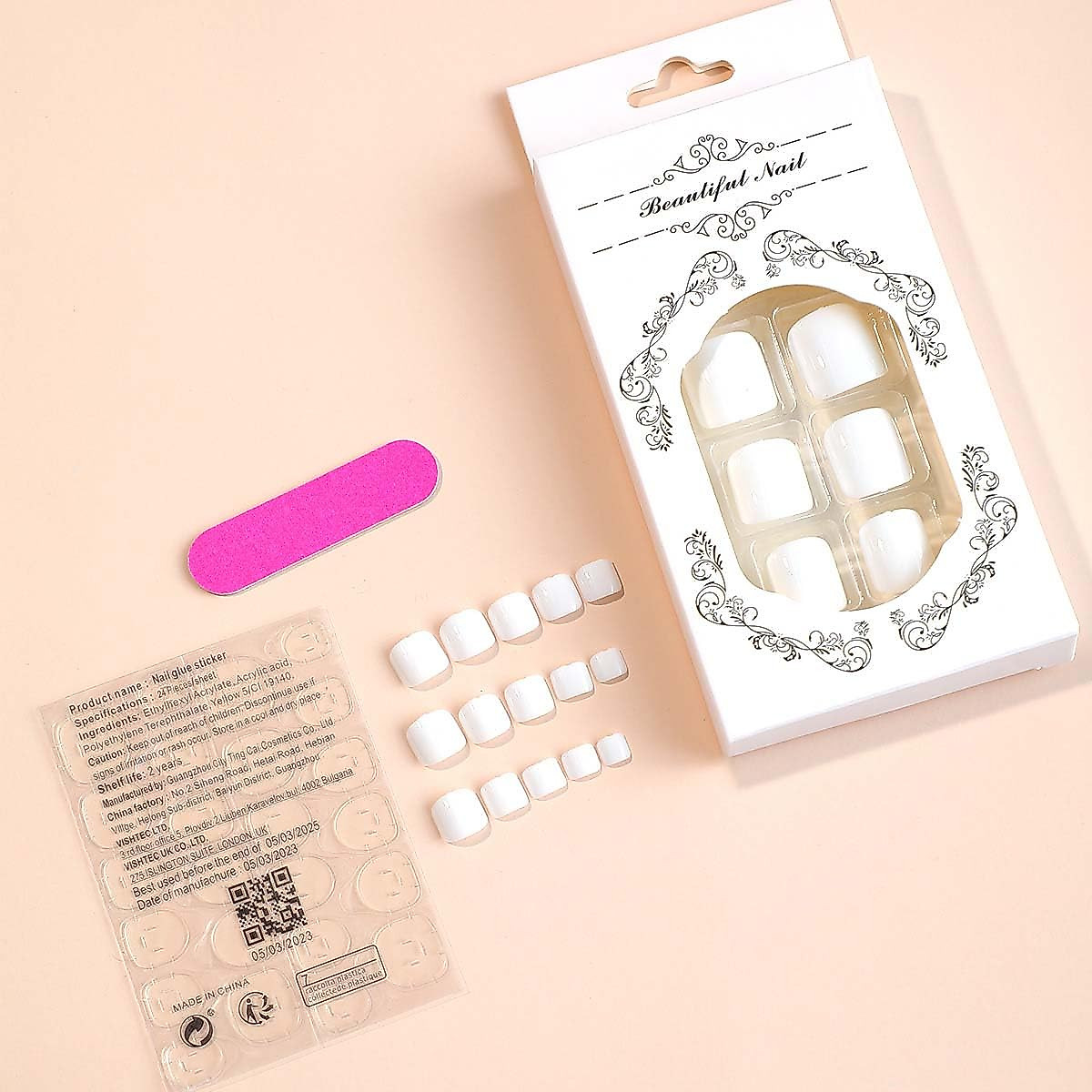 Solid Press On Toenails For Women, Nude White Toe Nail Press Ons, Acrylic Fake Toenails 24pcs uñas para pies