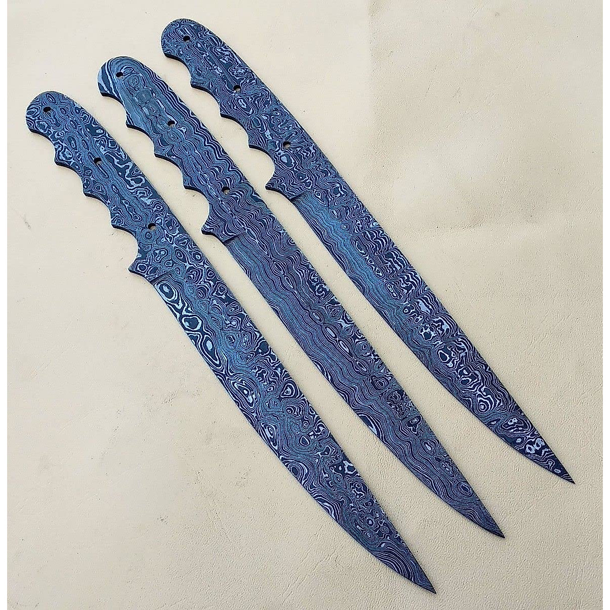 Forged Damascus Steel Fillet Knife Blank Blade for Knife Making Diy Professional Chef Kitchen Knives Blanks 13.00" Long (set Of 3) Damascus Fish Fillet Knife Blank Blades