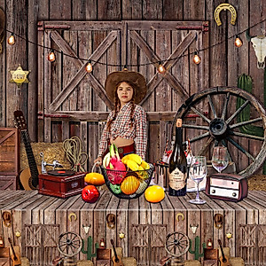 Oudain 7 x 5 ft Western Cowboy Backdrop Large Western Party Background Polyester Wild West House Barn Photo Banner for Kids Boy Western Cowboy Theme Birthday Party Photo Prop Booth Supplies Decor