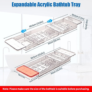 HOMEE Acrylic Bathtub Tray, Expandable Bath Caddy Tray for Bathtub, Bath Tub Tray Table, Adjustable Bath Shelf Tub Board Organizer Trays for Bathroom