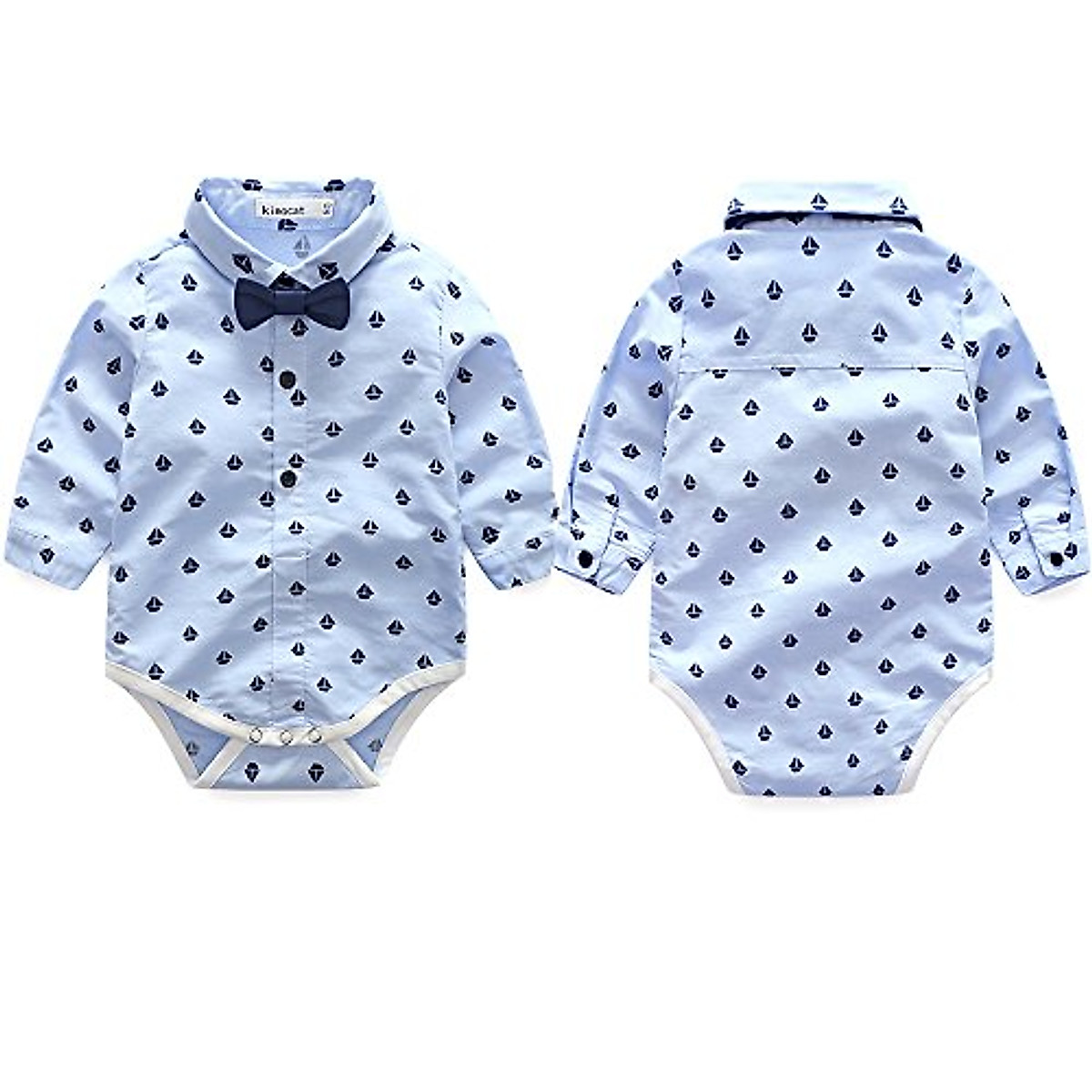 Kimocat Baby Boys Gentleman Bowtie Blue Suits Set Long Sleeve +Vest+Pants (Sky Nature, 0-6month(70#))