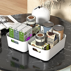 Quickquick 12 Packs Plastic Pantry Organizing Bins, Cupboard Organization Box, White