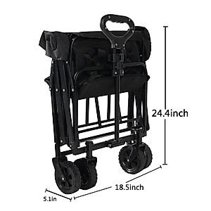 Wagon Cart Foldable Beach Wagon Large Capacity with Wheels Collapsible Wagon Heavy Duty Folding Wagon Portable for Camping Travel Sports Fishing (Black M)