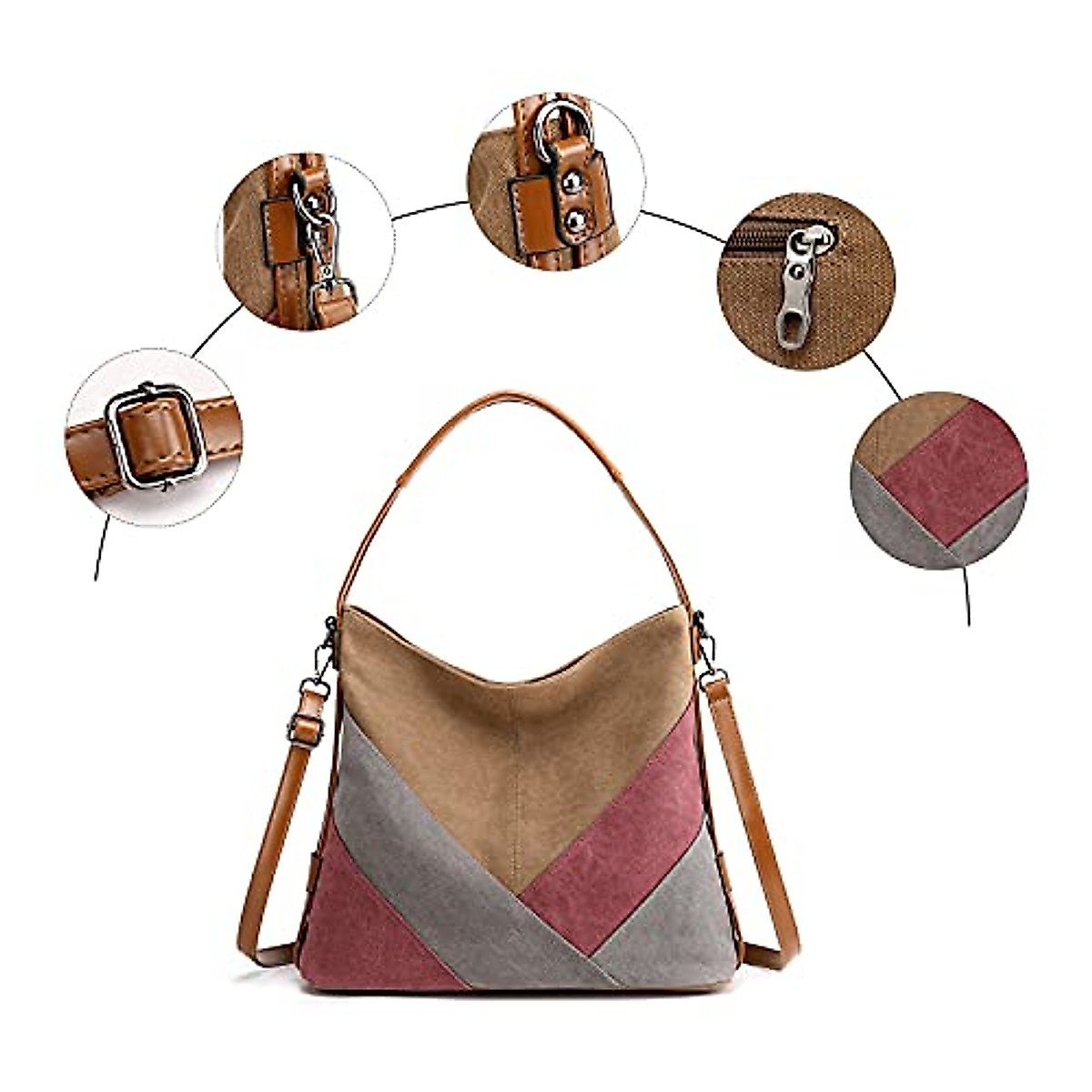 NOTAG Hobo Handbags for Women Canvas Purses and Handbags Large Casual Shoulder Bags with Removable Shoulder Strap (Coffee)