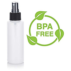 JUVITUS 4 oz / 120 ml Clear Natural Refillable Plastic Squeeze Bottle with Black Fine Mist Spray (12 pack)