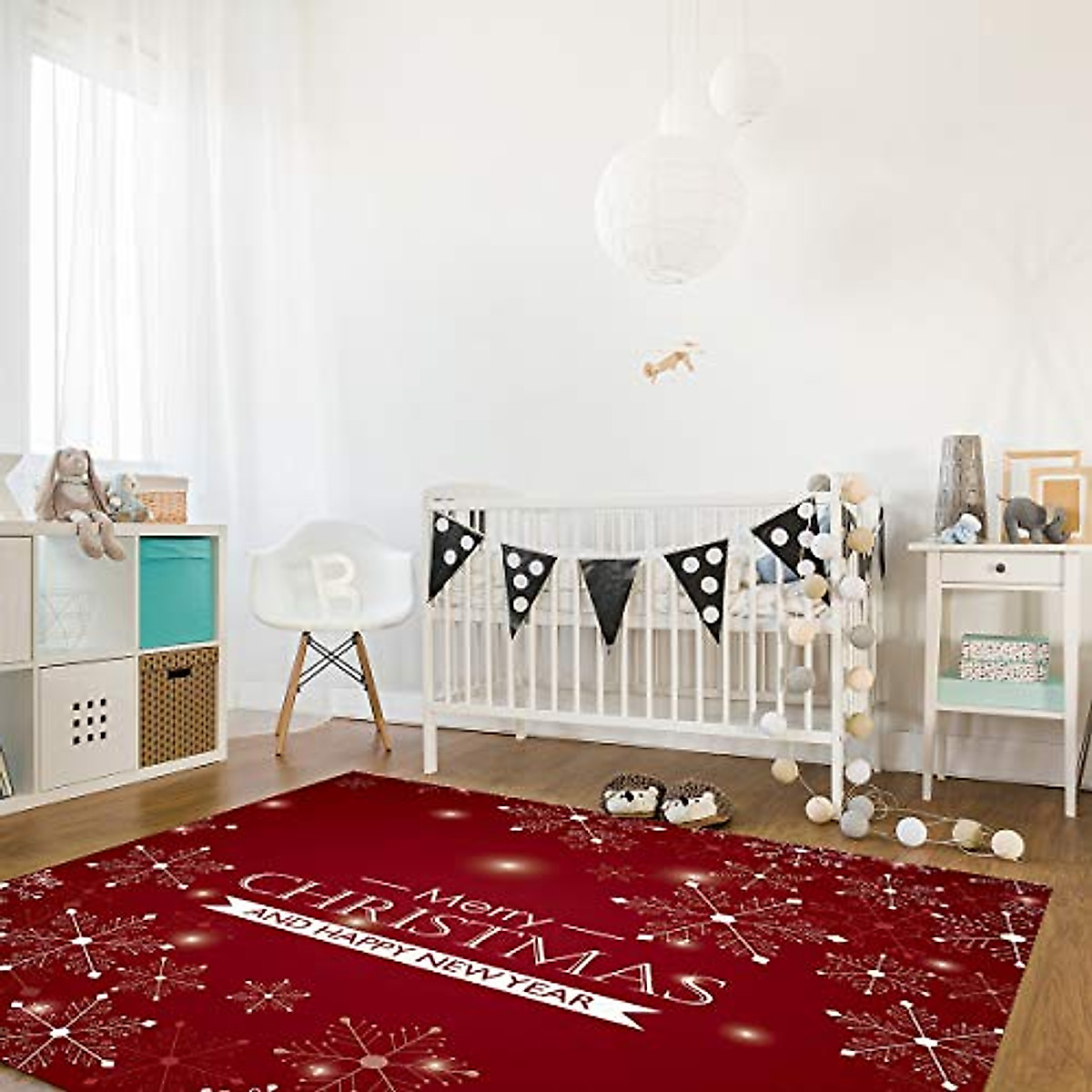 Area Rug Absorbent Non-Slip Rectangle Rug Merry Christmas Romantic Snowflake Red Rugs for Living Room Bedroom Kitchen Entryway, Soft Floor Mat Indoor Carpet Accent Rugs 2x3 Feet