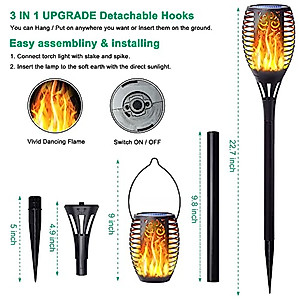 FITSAN 8Pack Solar Torch Light with Flickering Flame, Upgraded 3in1 Solar Lights Outdoor Hanging Lantern, Waterproof Landscape Decoration Lighting for Garden Yard Pathway Driveway, Auto On/Off