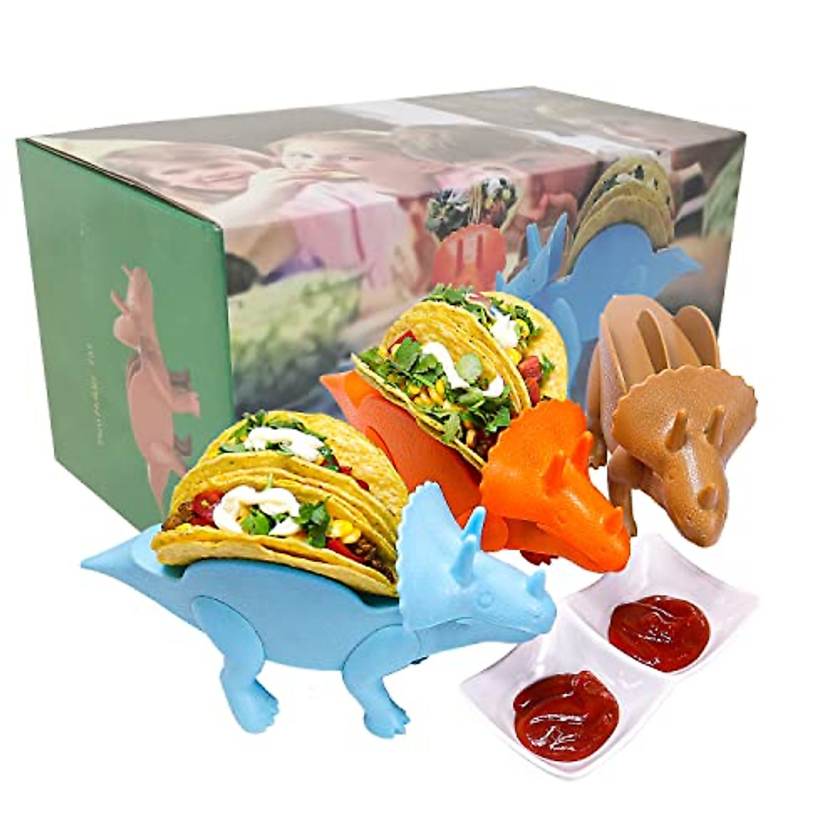 Dinosaur Taco Holders Set of 3,Holds 2 Tacos Each,Dinosaur Taco Stand for Kid,Tortilla Holder for Fun Taco Tuesday Party