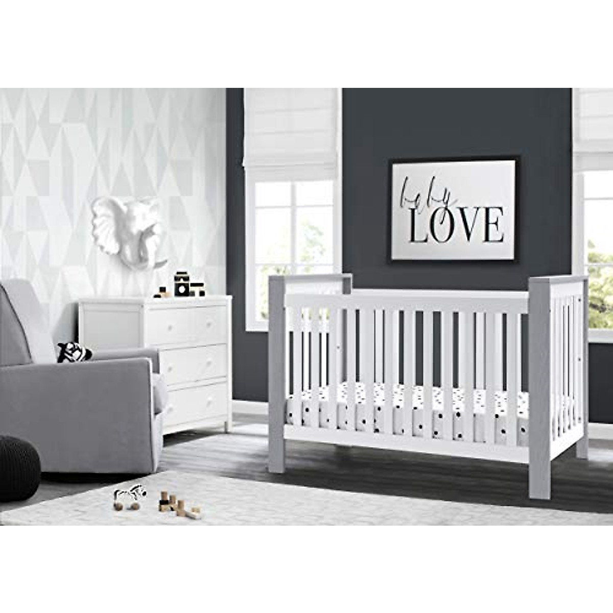 Delta Children Miles 4-in-1 Convertible Crib, Greenguard Gold Certified, Bianca White/Textured Cloud