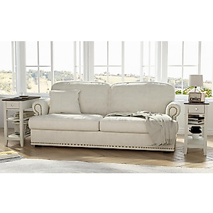 ChooChoo Side Table Living Room Set of 2, Narrow End Table with Drawer and Shelf, 3-Tier Sofa End Table for Small Space, White and Brown