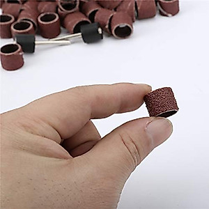 Dophee 100Pcs Sanding Drum 1/2(inch) 80 Grit Sand Bands Shank Rotary Tool Kit with 2Pcs Mandrels