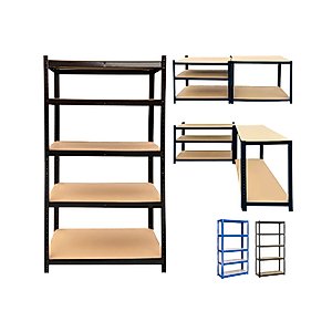 5-Tier Steel Storage Shelves, Heavy Duty Garage Shelf with Adjustable Shelves, Boltless Shelving Unit for Free Combination, Home Office Metal Utility Shelves, 67" H x 30" W x 12" D, Black
