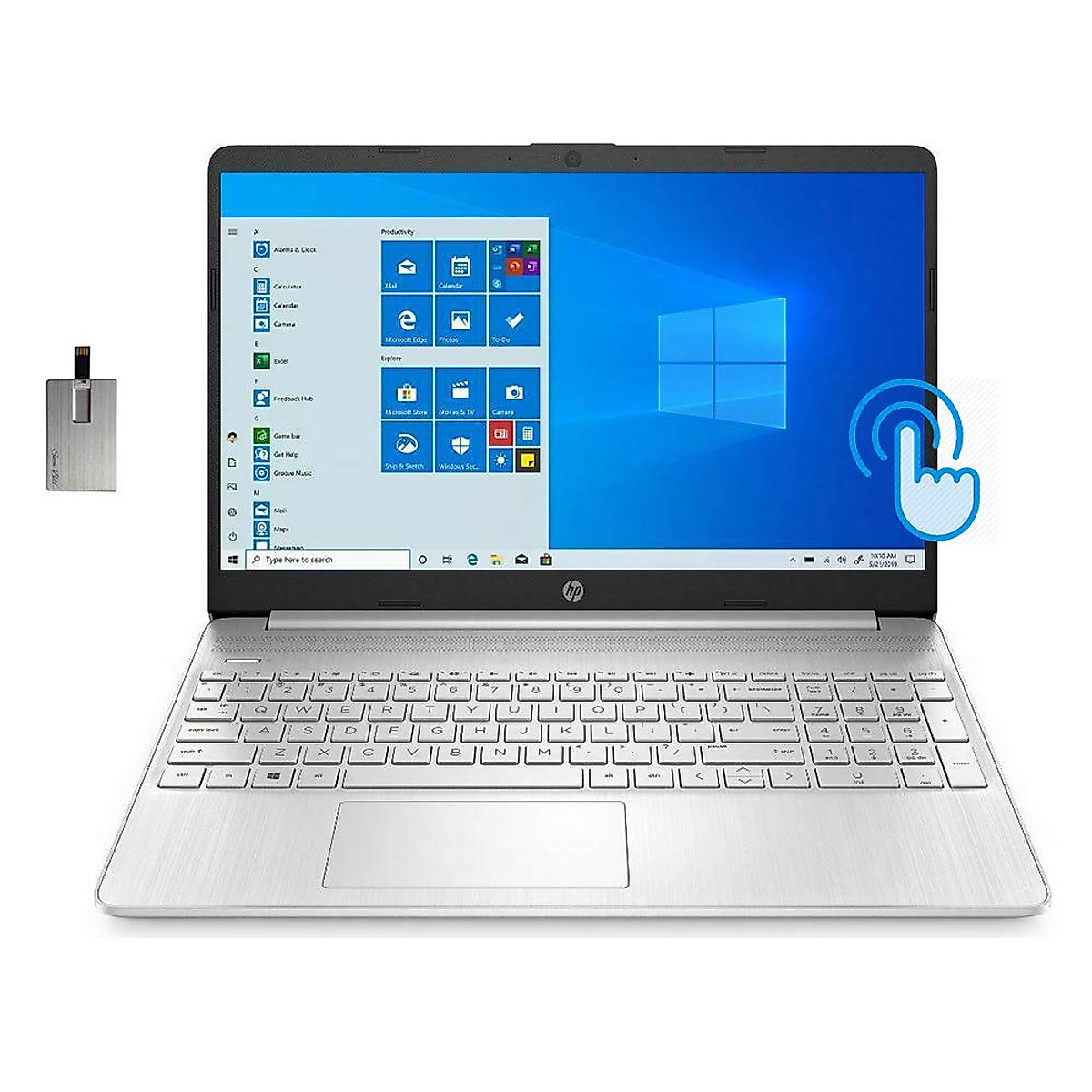 HP 2021 15.6” HD Touchscreen Laptop Computer, AMD Ryzen 7-4700U Processor, 32GB RAM, 1TB SSD, HD Audio, HD Webcam, AMD Radeon Graphics, Bluetooth, HDMI, Windows 10, Silver, 32GB SnowBell USB Card
