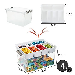 Citylife 32 QT Plastic Storage Bins with Removable Tray Large Stackable Storage Containers for Organizing Craft Storage and Storage Craft, Clothes, Files, Office Supplies, 4 Packs