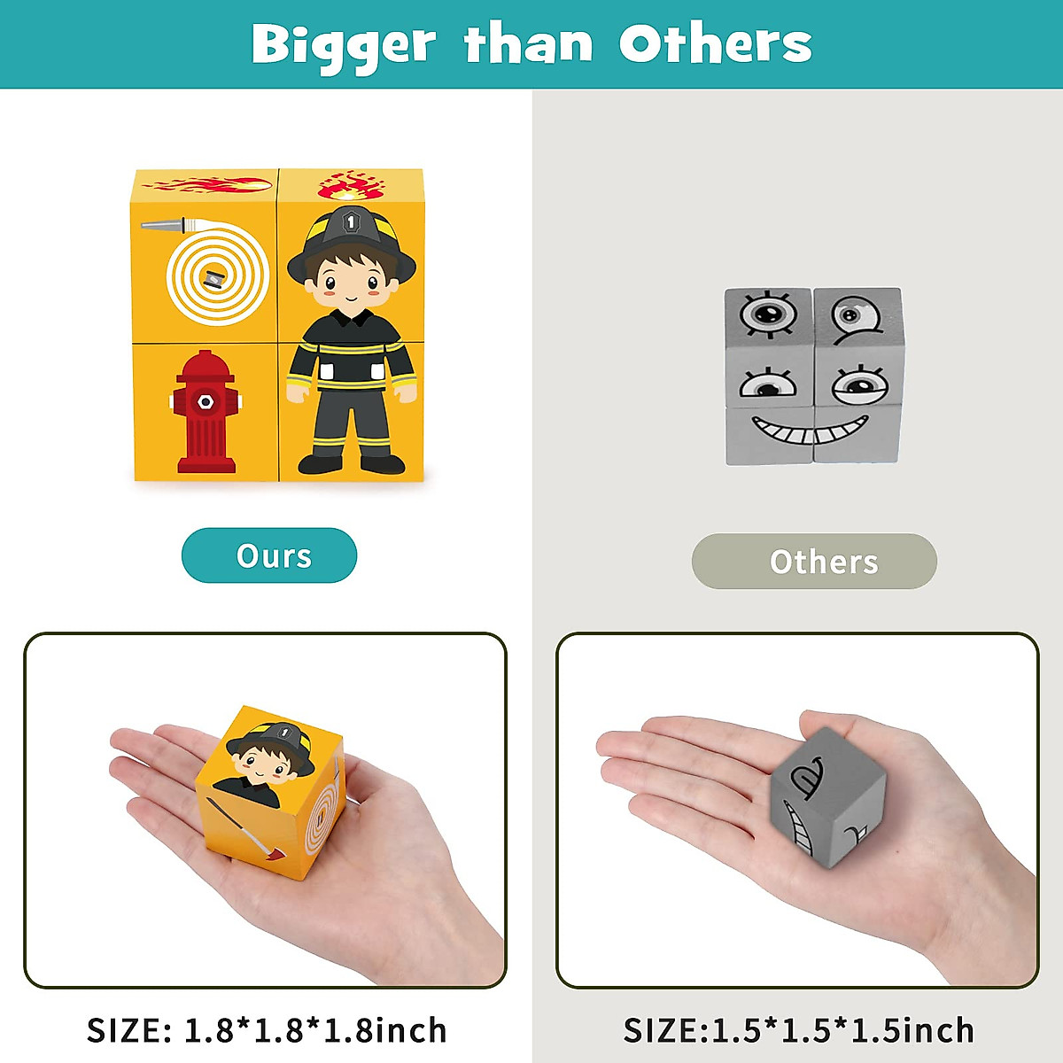 Atoylink 6 in 1 Educational Toys for 2 3 4 5 Year Old Kids Toddlers Wooden Cube Puzzles Occupations Pretend Play Matching Blocks Preschool Montessori Toys for Boys Girls Gifts - 12pcs