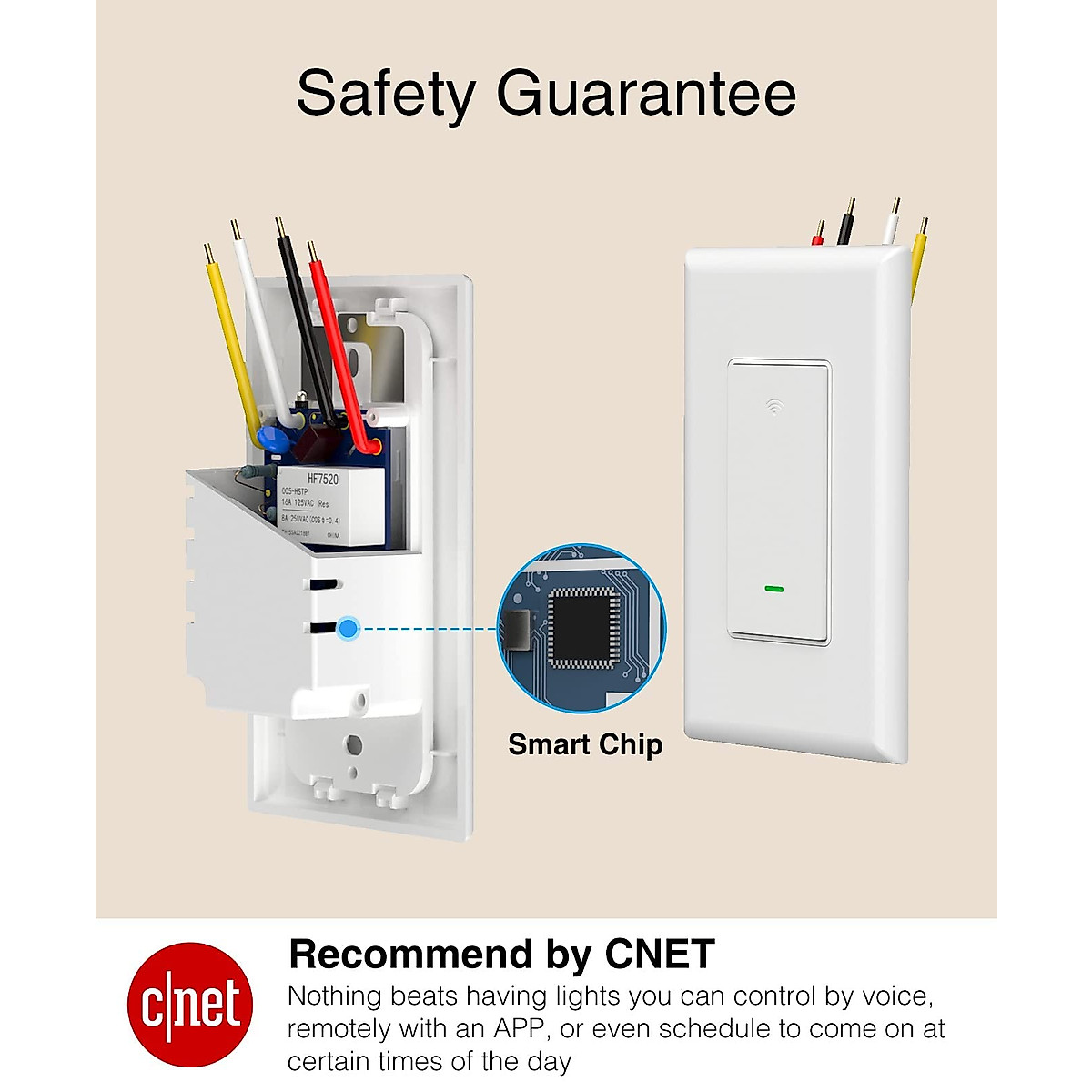 GHome Smart Switch,Smart Wi-Fi Light Switch for Lights Works with Alexa and Google Home 2.4Ghz, Single-Pole(Not 3-Way),Neutral Wire Required,UL Certified,Voice Control (2 Pack)