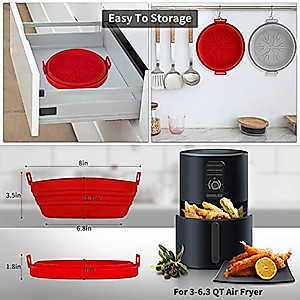 Craftend Air Fryer Silicone Liner for 3 to 6.3 QT, Collapsible Reusable Air Fryer Accessory Round Red Silicone Pot Basket Bowl Replacement of Parchment Paper Liner Top 8 Inch Bottom 6.8 Inch