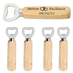 Personalized Beer Bottle Opener Corkscrew Wedding Party Favors Gift for Guests Bulk Custom Wood Engraved Opener Groomsmen/Birthday/Bachelor Party Bottle Opener Gifts Wine Corkscrew(B 65PC)