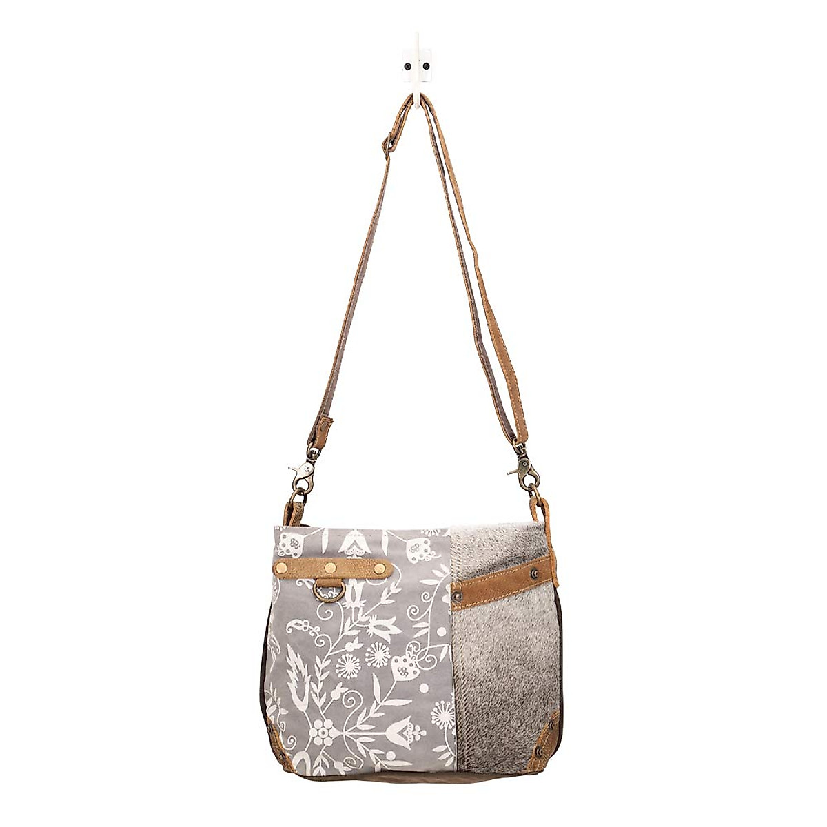 Myra Bag Dove Upcycled Canvas & Cowhide Shoulder Bag S-1448
