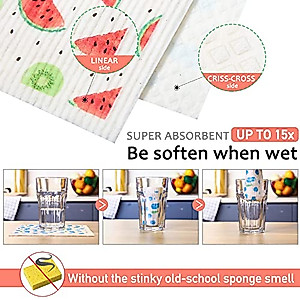 Mixed Fruit Swedish Kitchen Dishcloths Reusable Dish Towels Absorbent and Fast Dry Cleaning Cloths for Kitchen Blueberry Cherry Strawberry Lemon Pineapple Watermelon Cleaning Wipes (6 Pieces)