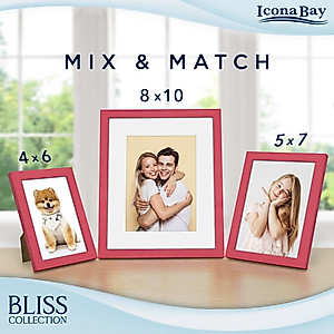 Icona Bay 8x10 Red Picture Frame with Removable Mat for 5x7 Photo, Modern Style Wood Composite Frame, Table Top or Wall Mount, Bliss Collection