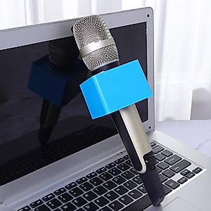 NUOBESTY 2Pcs Microphone Flag Station Logo Square Cube Shaped Portable Mic Stands Injection Molding Flag for TV Conference Interviews Stage (Blue)