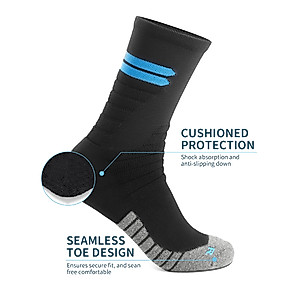 AKASO Crew Athletic Running Coolmax Socks, Anti-Odor Moisture Wicking Anti-Blister Seamless Socks for Hiking Men and Women (2 Pairs) (Black M)