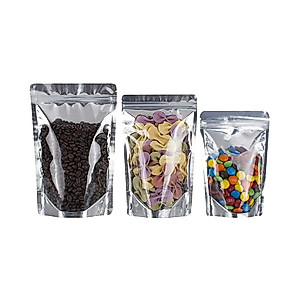 Belle KR - Pack of 300-100 Each of Small, Medium and Large Mylar Bags - Stand Up Clear Front Pouches