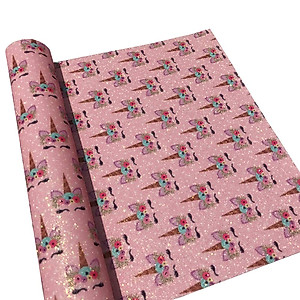 Faux Leather Fabric Sheets Rainbow Unicorn Glitter Shiny Synthetic Leather for DIY Earrings Hair Bows Crafts 5 Pieces (Unicorn)