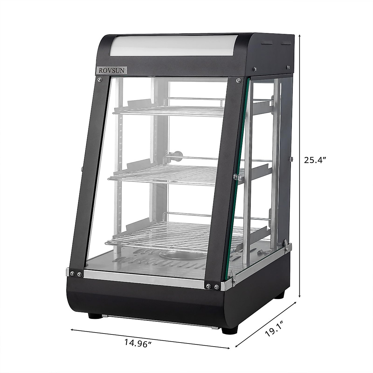 ROVSUN 15" Commercial Food Warmer Display Pizza Warmer, 3-Tier Electric Countertop Food Warmer w/LED Lighting Adjustable Removable Shelves Glass Door, Pastry Display Case for Buffet Restaurant, 1000W