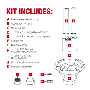 Oatey 46000P PVC Universal Freestanding Tub Drain Kit, White