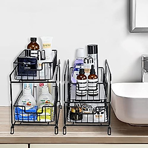 SUFAUY Pull-Out Sliding Drawer, 2 Tier Cabinet Organizer Metal Basket for Countertop Bathroom Storage, 123456