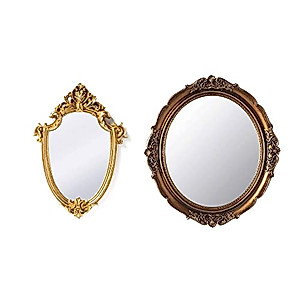 Funerom Vintage 11.6 x 9 inch Decorative Wall Mirror Gold Shield Shape 12.8 x 14.3 inch Wall Mirror Oval Antique Gold