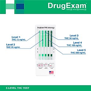3 Pack - DrugExam THC Advantage Made in USA Multi Level Marijuana Home Urine Test Kit.Highly Sensitive THC 5 Level Drug Test Kit. Detects at 15 ng/mL, 20 ng/mL, 50 ng/mL, 100 ng/mL and 200 ng/mL (3)