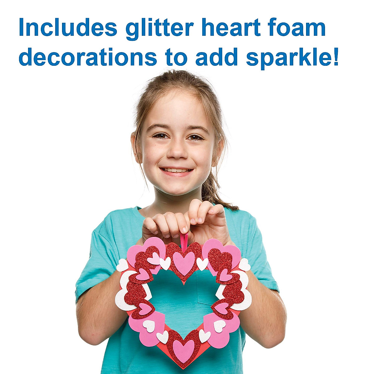 Baker Ross AX733 Heart Wreath Kits - Pack of 3, Creative Valentine's Day Art and Craft Supplies for Kids to Make and Decorate