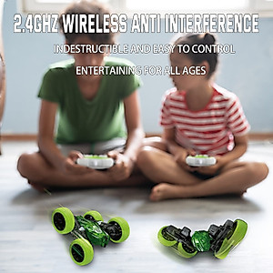 RC Stunt Cars for Kids, Mini Remote Control Car Double Side 360° Flips Rotating Toy, 4WD 2.4Ghz, with LED Lights Adults Boys Girls Kids Gift 2Pcs Rechargeable Batteries