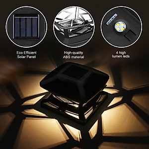 TWINSLUXES Solar Post Cap Lights,25LM Outdoor Fence Post Cap Lights,Waterproof,2 Light Modes,Fit 3.5x3.5/4x4/5x5in Wooden Post or Vinyl,Solar Deck Post Lights for Garden Deck Patio Decoration