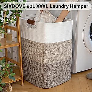 SIXDOVE Laundry Hamper 90L Extra Large Laundry Basket, Tall Woven Blanket Basket, Cotton Woven Storage Basket Hamper with Handles for Living Room, Collapsible Large Basket for Toys, Pillows, Blankets, Clothes-Gradient Yellow