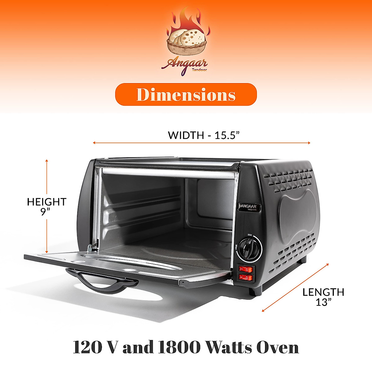 Mini Tandoor Oven Angaar Tandoor Electric Oven 4 Minute Pizza Maker - Table Top Pizza Oven, Tandoori Roti, Naan