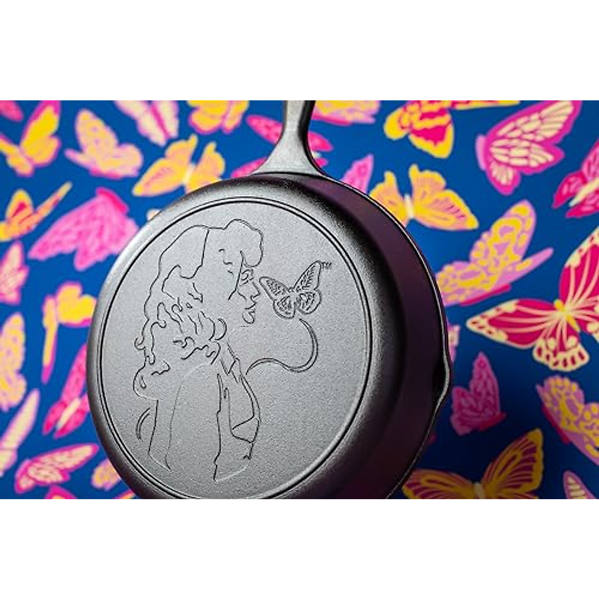 Lodge 10.25 Inch Dolly Parton Pre-Seasoned Cast Iron Stamped Skillet - Signature Teardrop Handle - Use in the Oven, on the Stove, on the Grill, or Over a Campfire, Black