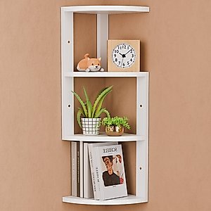 MVPSONAG 4 Tier Corner Shelf, White Corner Shelf Wall Mounted, Modern Solid Wood Corner Bookshelf for Wall, Floating Corner Shelves for Home, Living Room, Bedroom, Bathroom Storage and Display