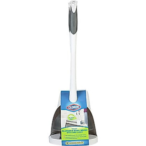 Clorox Toilet Plunger and Bowl Brush Combo Set with Caddy, White/Gray