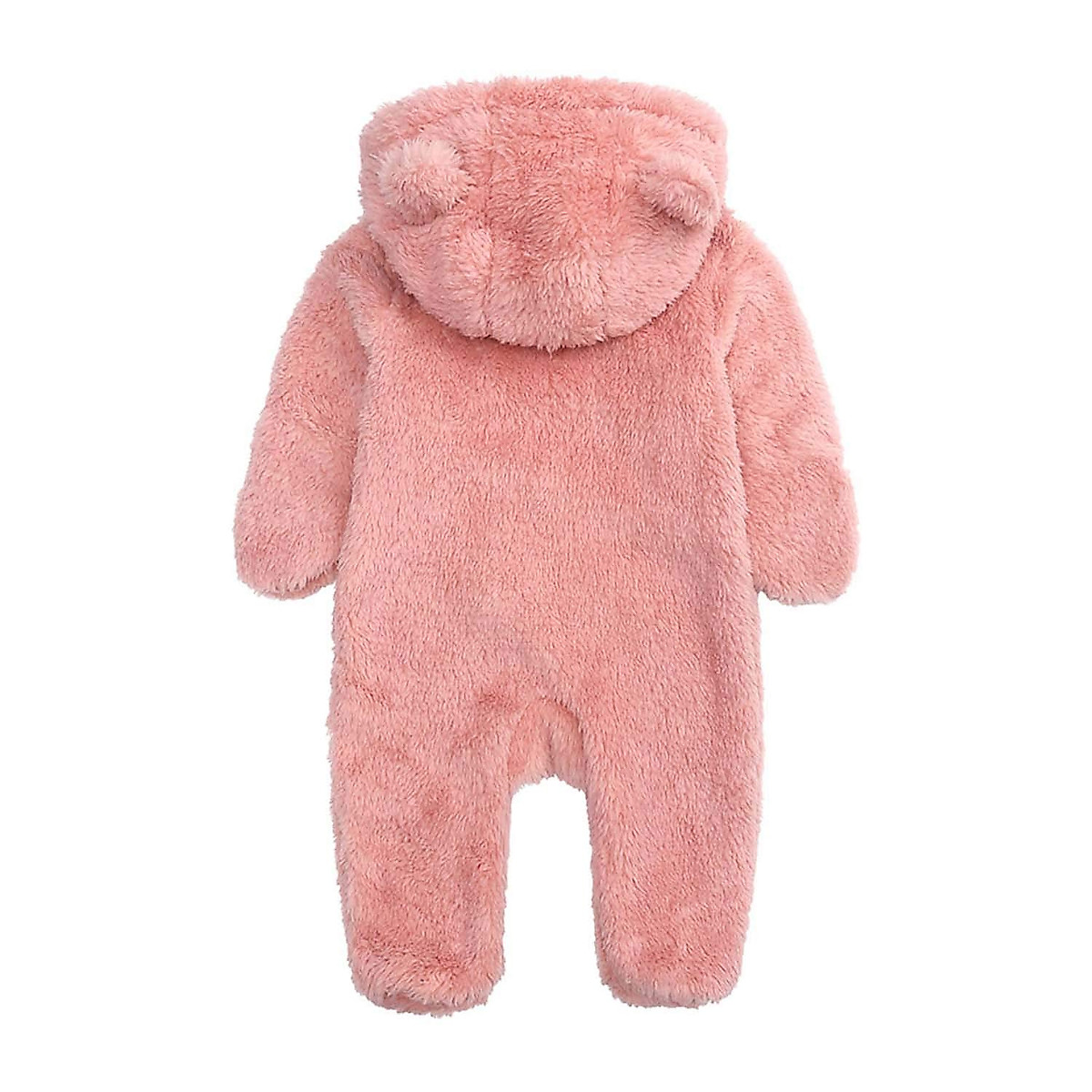 Newborn Baby Warm Snowsuit Cotton Fleece Hooded Romper Bear Pattern Jumpsuit for Baby Girl Boy Pink 0-3M