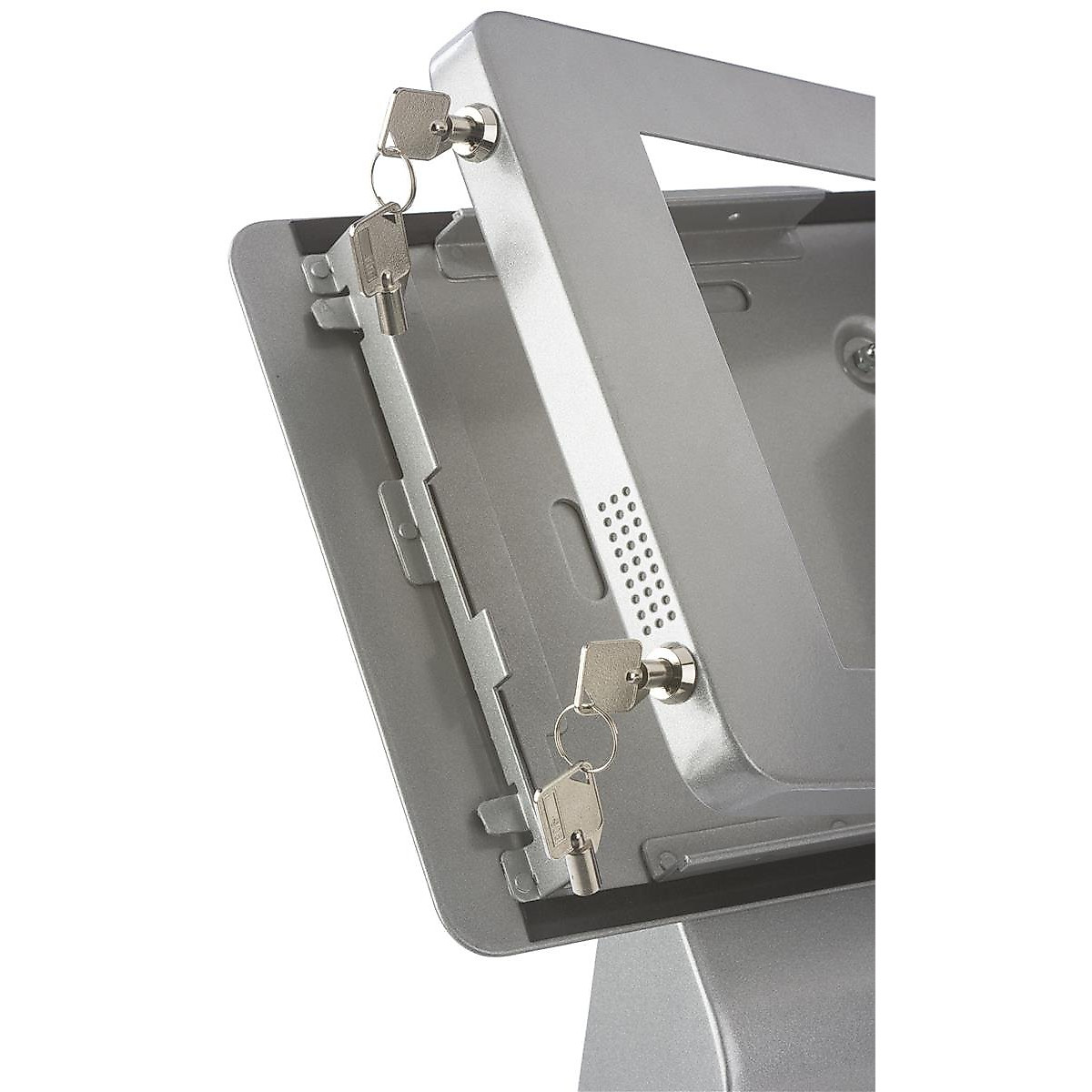 Displays2go iPad Floor Kiosk Stand with Sign Holder, Home Button Hidden (IPDSGNSV2)