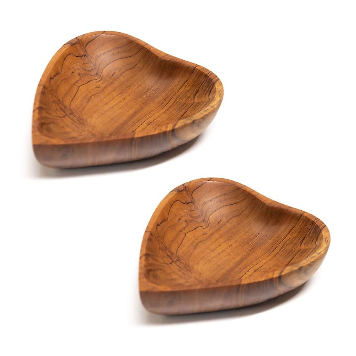 Rainforest Bowls Set of 2 Javanese Teak Wood Heart Bowls- 5" Diameter- Perfect for Daily Use, Hot & Cold Friendly, Ultra-Durable- Exclusive Luxury Custom Design Handcrafted by Indonesian Artisans